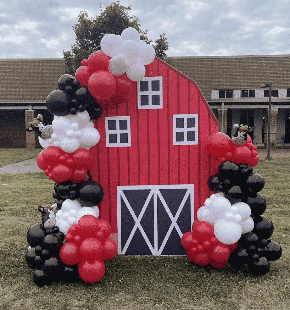 Red Barn Balloon Backdrop - PARTY BALLOONS BY Q